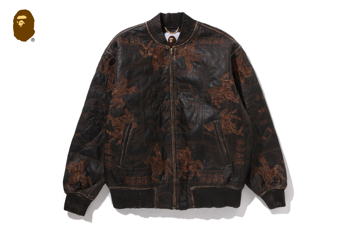 MULTI LOGO QUILTED LEATHER BOMBER JACKET | bape.com