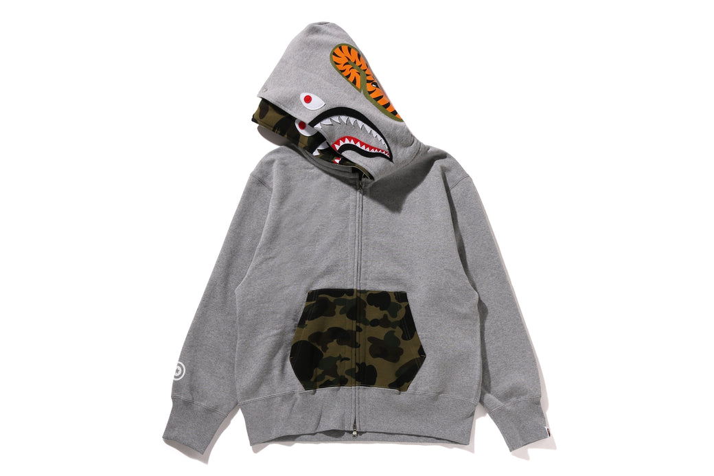 1ST CAMO SHARK FULL ZIP DOUBLE HOODIE | bape.com 1ST CAMO SHARK FULL ZIP DOUBLE HOODIE | bape.com